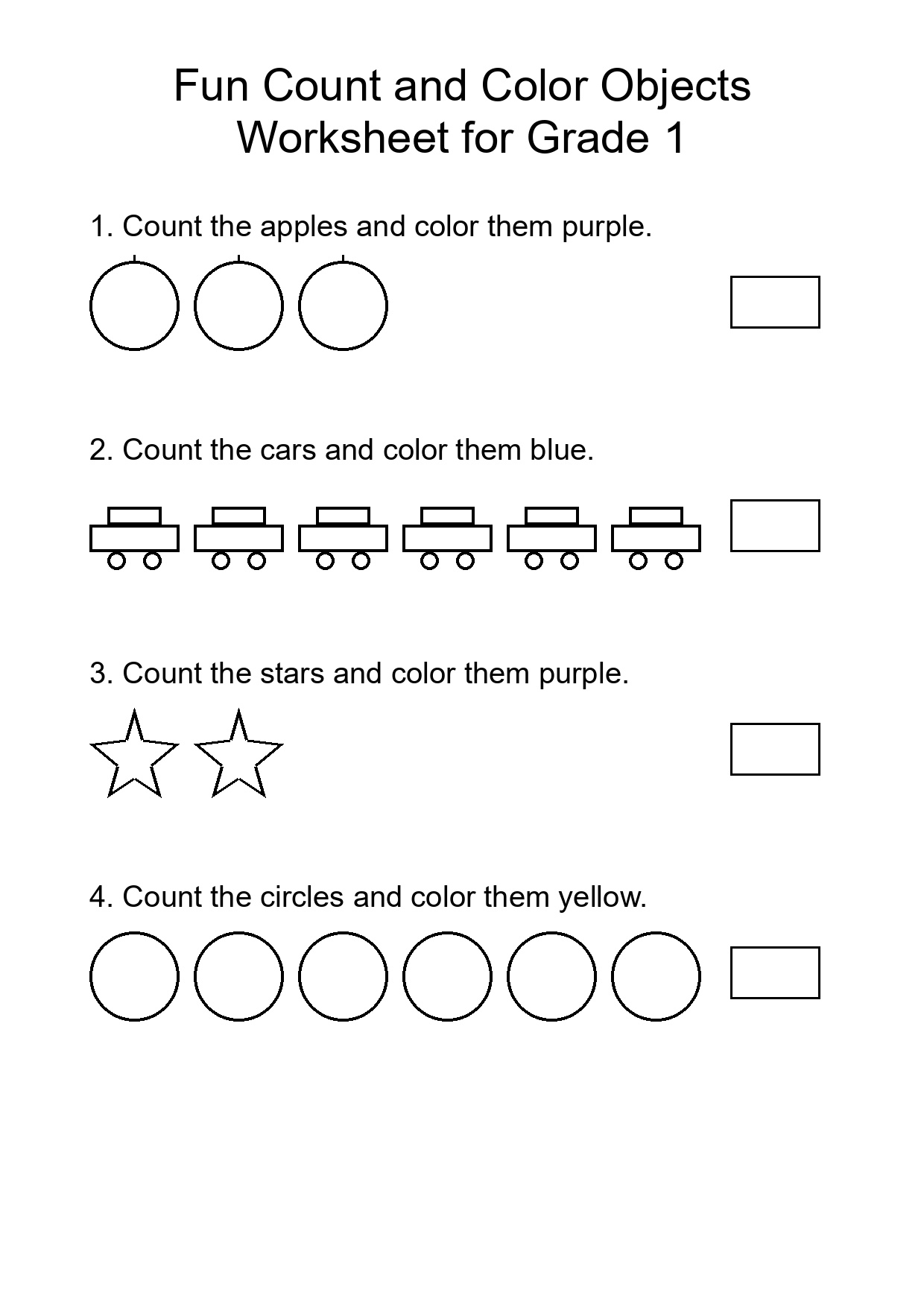 Fun Count and Color Objects Worksheet for Grade 1 - skylandgamearena ...